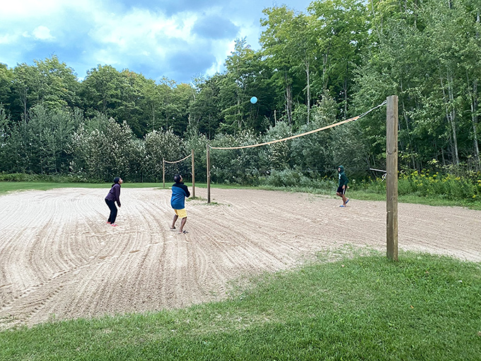 Competitive spirits: The volleyball court has witnessed epic family tournaments where age advantages are disputed and rematches are demanded.