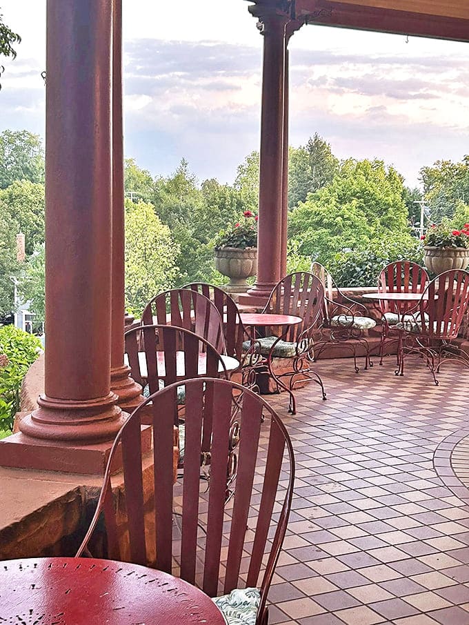 Outdoor Patio: The wraparound veranda offers breathtaking views of Kalamazoo, perfect for sipping morning coffee or evening wine while contemplating the castle's mysteries.