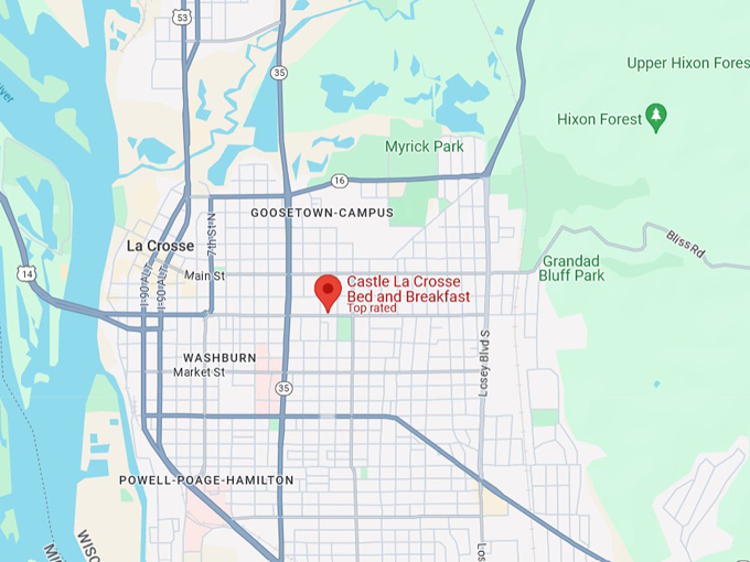 Castle La Crosse Bed and Breakfast 10 Map