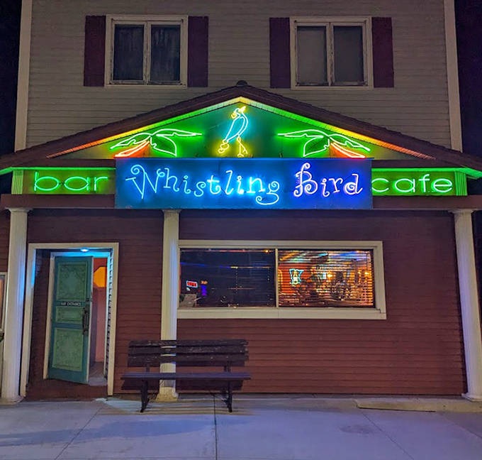 As night falls, the exterior transforms into something truly magical &ndash; the illuminated UFO entrance glowing like a real spacecraft that chose Minnesota for first contact.