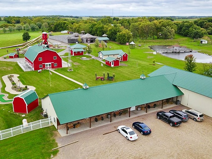 Aerial view of this rural entertainment wonderland where farm meets fun in the heart of Minnesota.