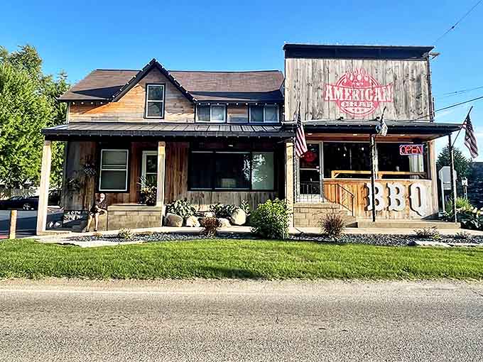 Rustic charm meets serious barbecue at American Char's welcoming exterior, where smoke signals promise delicious things inside.