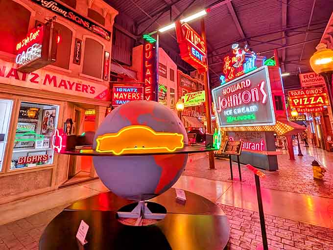 Step into a technicolor dreamland where neon reigns supreme and vintage Americana comes alive in glowing, buzzing glory.