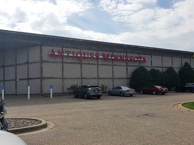 The unassuming exterior of Antiques Minnesota belies the wonderland of treasures waiting inside. Like a time machine disguised as a warehouse.