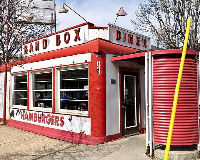 The iconic red and white exterior of Band Box Diner stands as a beacon of burger perfection in Minneapolis, promising delicious simplicity in an increasingly complicated world.