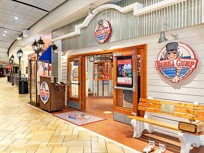 The welcoming facade of Bubba Gump Shrimp Co. stands out in Mall of America like a beacon for seafood lovers and movie buffs alike.