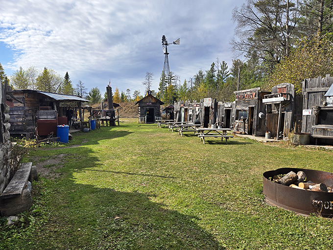 Coopersville USA: Where the Wild West meets Northern Michigan, complete with weathered buildings and a fire pit ready for tall tales.