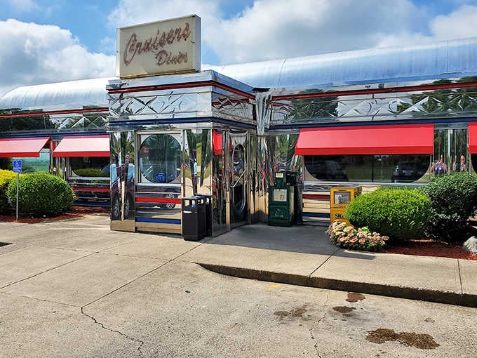 Cruisers Diner's chrome exterior gleams like a time capsule from the 1950s, beckoning hungry travelers with its retro charm.