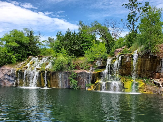 Cascading beauty at Daggett Memorial Park, where water tumbles over billion-year-old red granite, creating nature's perfect soundtrack.