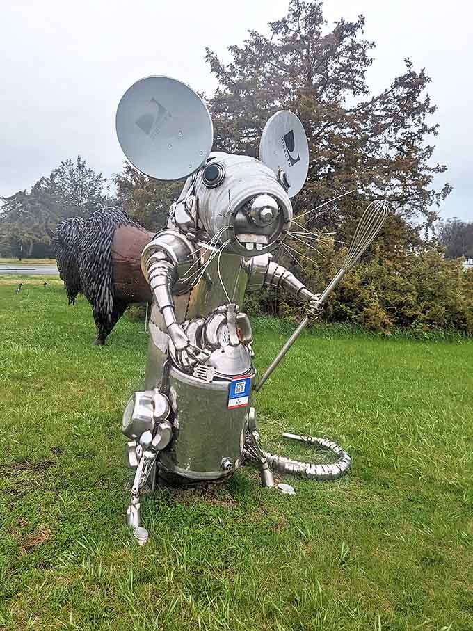 The Dale Lewis Sculpture Garden transforms ordinary scrap metal into extraordinary art, creating a whimsical wonderland in Hastings, Minnesota.