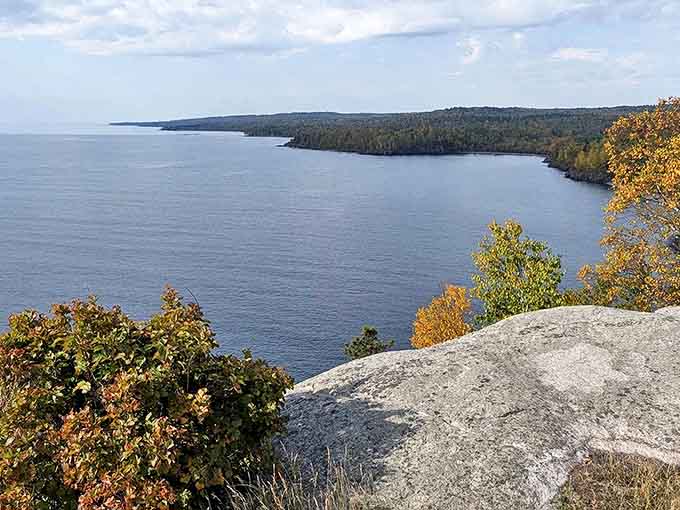 Nature's grandstand: Day Hill offers a front-row seat to Lake Superior's endless blue horizon, where water meets sky in perfect harmony.