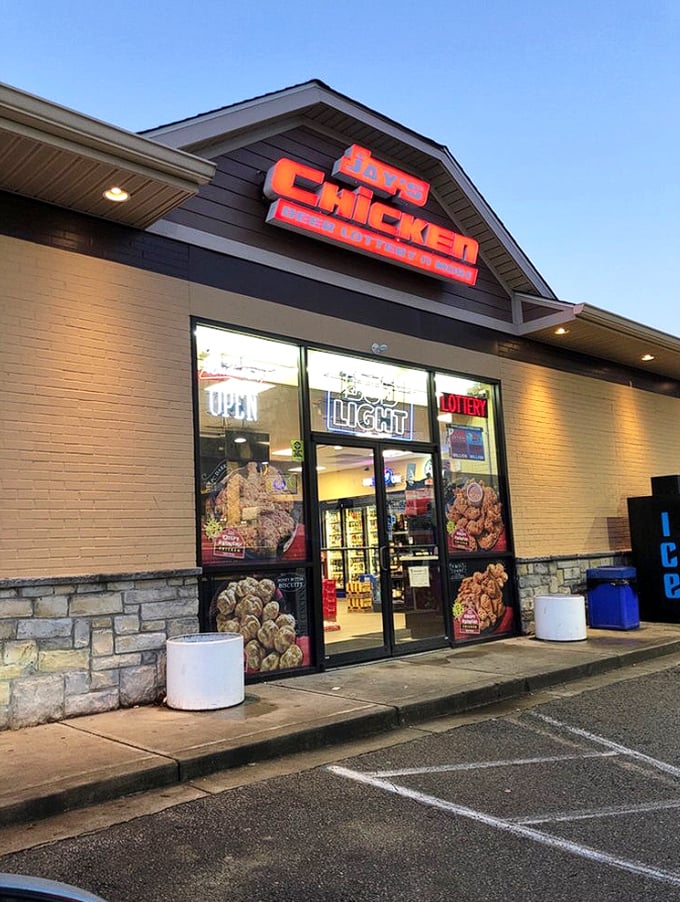 The unassuming storefront of Jay's Chicken glows like a beacon for fried chicken aficionados, promising delicious treasures within its humble walls.