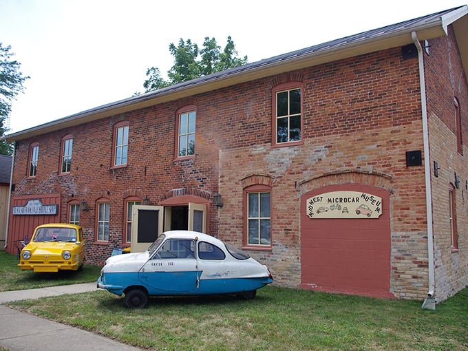 The charming brick exterior of the Midwest Microcar Museum houses automotive oddities that defy conventional wisdom and common sense.