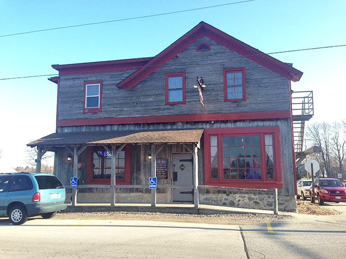 The unassuming exterior of Jail House Restaurant hides a carnivore's paradise within those weathered walls and bright red trim.