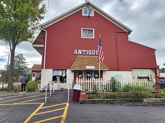The iconic red barn exterior of Volo Antique Mall stands as a beacon for treasure hunters, promising adventures in nostalgia within its sprawling walls.