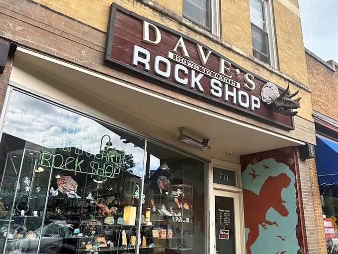 The unassuming facade of Dave's Rock Shop belies the prehistoric wonders within &ndash; like finding Jurassic Park on Main Street!