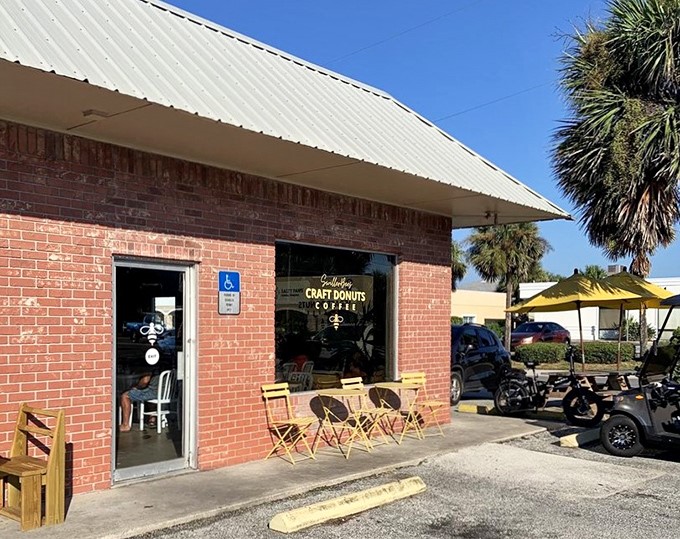 The unassuming brick exterior of Swillerbees hides a breakfast paradise, with cheerful yellow seating inviting you to linger awhile.