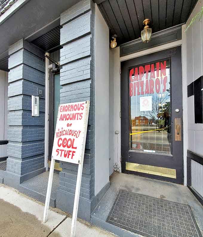 The unassuming storefront with its "ENORMOUS AMOUNTS of RIDICULOUSLY COOL STUFF" sign promises a retail adventure unlike any other in Grand Rapids.