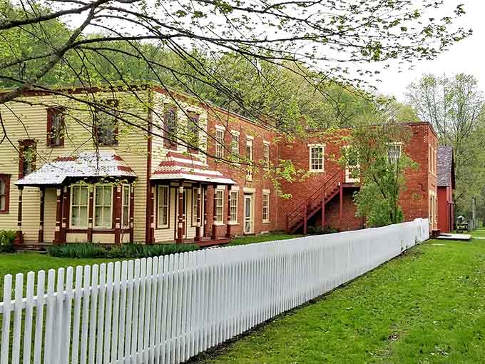 Brick buildings with white picket fences transport visitors to a simpler time when neighbors actually talked instead of just texting.