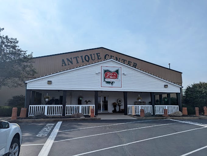 The Heart of Ohio Antique Center stands proudly in Springfield, a white-fronted treasure chest waiting to be explored by curious visitors.