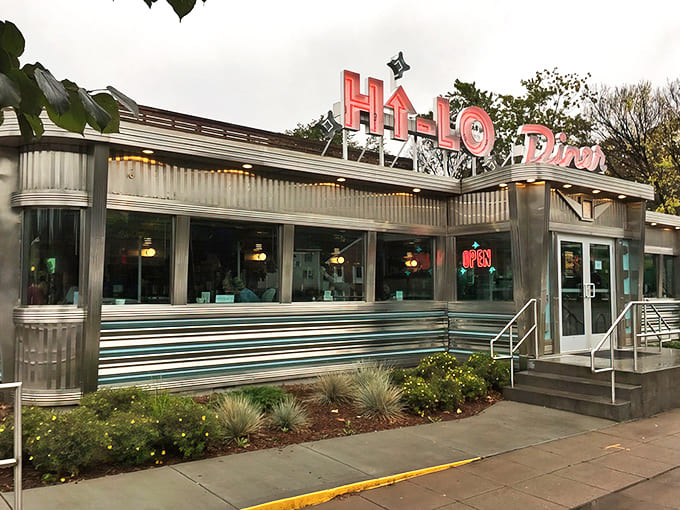 The gleaming stainless steel exterior of Hi-Lo Diner shines like a beacon of retro coolness on East Lake Street, promising delicious nostalgia inside.