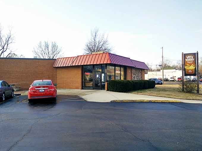 The unassuming brick exterior with its distinctive red awning hides a wonderland of baked treasures that's been tempting Collinsville residents for generations.