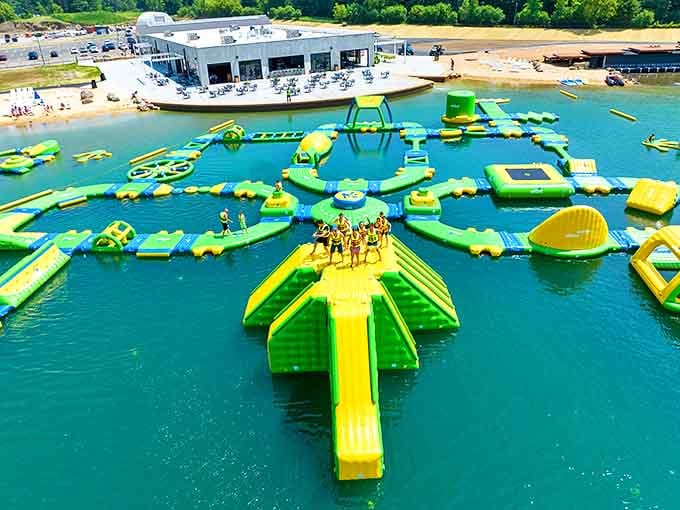 A vibrant aerial view of Land of Natura's inflatable paradise &ndash; where Wisconsin's famous cheese isn't the only thing that floats!