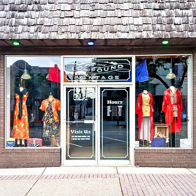 Where wooden shingles and vintage charm create the perfect storefront for Royal Oak's premier time-traveling fashion emporium.