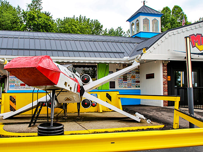 The weathered exterior promises adventures in vintage Americana, where every visit feels like discovering your cool aunt's secret storage unit.