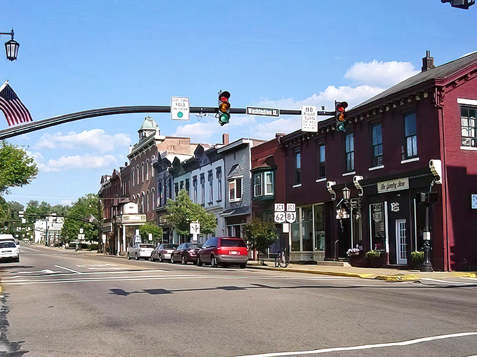 Millersburg's main street whispers stories of yesteryear, where brick buildings stand as guardians of small-town charm.