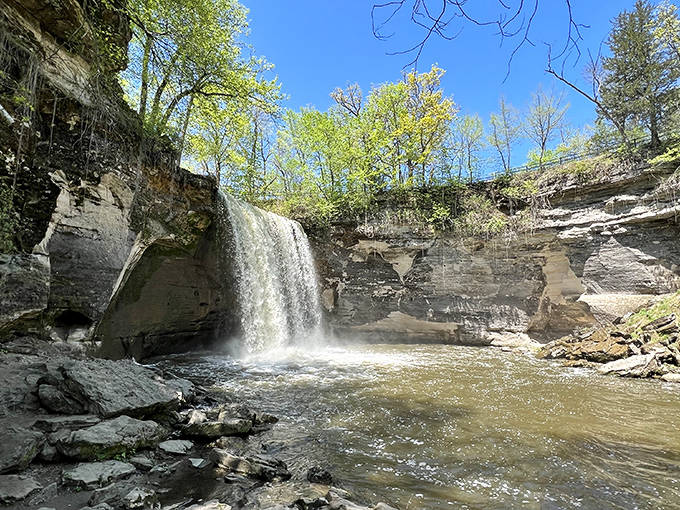 Minneopa Falls cascades dramatically over ancient limestone, creating nature's perfect soundtrack &ndash; white noise you don't need an app for!
