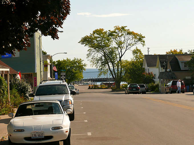 Northport's main street leads straight to Lake Michigan like a welcoming path to paradise, minus the tropical temperatures but with better cherry pie.