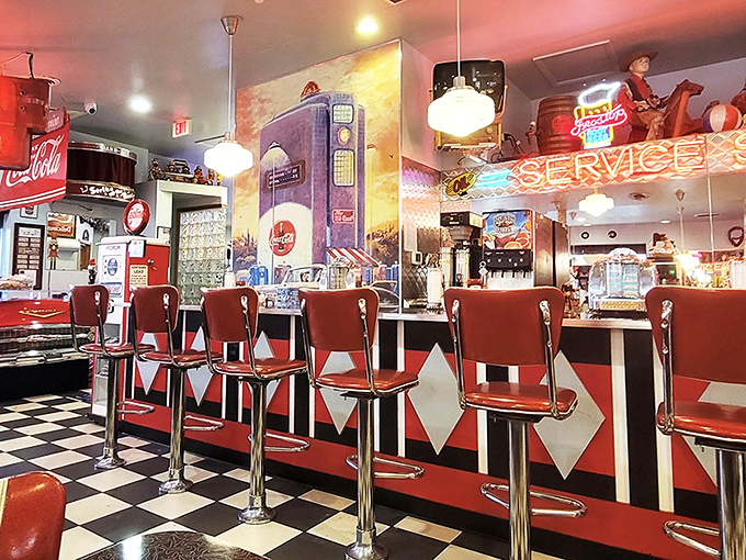 Step into a time warp at the Nutcracker Family Restaurant, where cherry-red vinyl stools and gleaming chrome transport you straight back to the fabulous fifties.