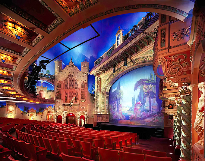 The historic Olympia Theater's iconic marquee stands proudly on Flagler Street, a beacon of Miami's cultural heritage since 1926.