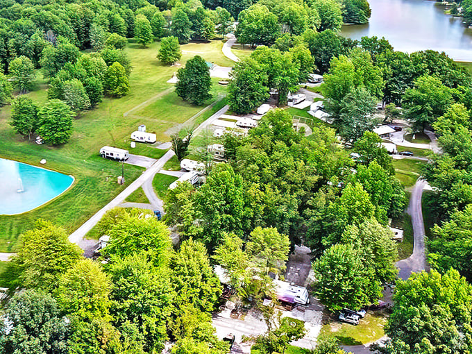 From above, Paradise Lakes looks like someone designed the perfect summer camp and then made it real, complete with lakes that sparkle like they're showing off.