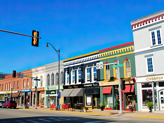 Main Street magic! Princeton's colorful Victorian storefronts create a rainbow of retail therapy without the mall madness.