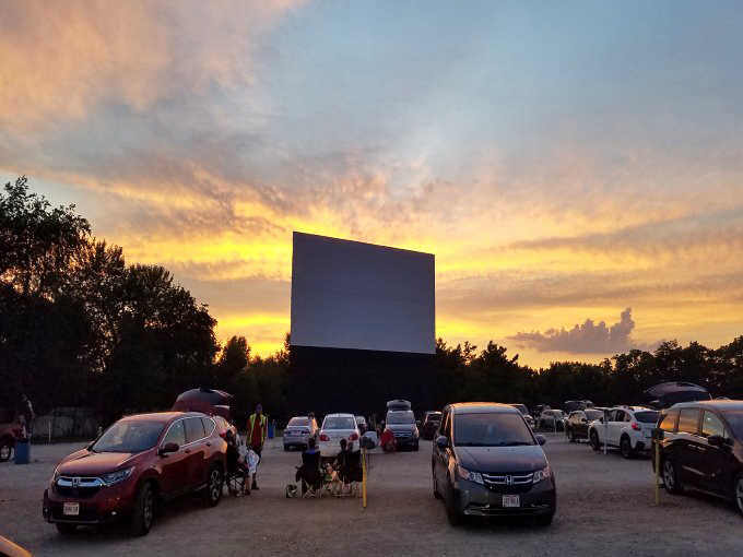 Twilight magic unfolds as the massive screen at South Drive-In awaits the evening's feature, silhouetted against an Ohio sunset that rivals any Hollywood production. Photo credit: Joni Davenport