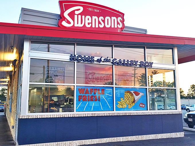 Swensons Drive-In: The iconic red and white fa&ccedil;ade beckons with promises of burgers, shakes, and a dash of time travel to simpler days.