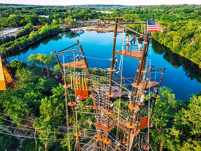 Aerial majesty at The Forge: where adventure meets breathtaking quarry views and towering ropes courses that challenge even the bravest souls.