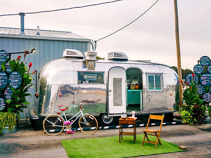 A gleaming silver Airstream trailer transformed into coffee paradise &ndash; where vintage charm meets modern caffeine cravings in Taylorville's most photogenic drive-thru.