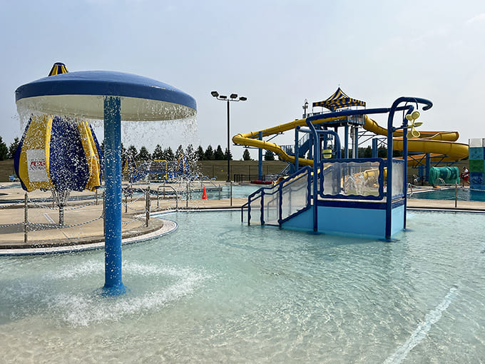 Those bright yellow slides twisting through the air like a roller coaster designer's fever dream, promising thrills and inevitable wedgies.