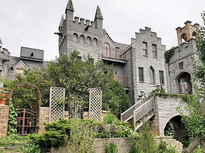 RavenStone Castle's imposing stone facade rises majestically from the Illinois countryside, its turrets and battlements standing guard like sentinels from another time.