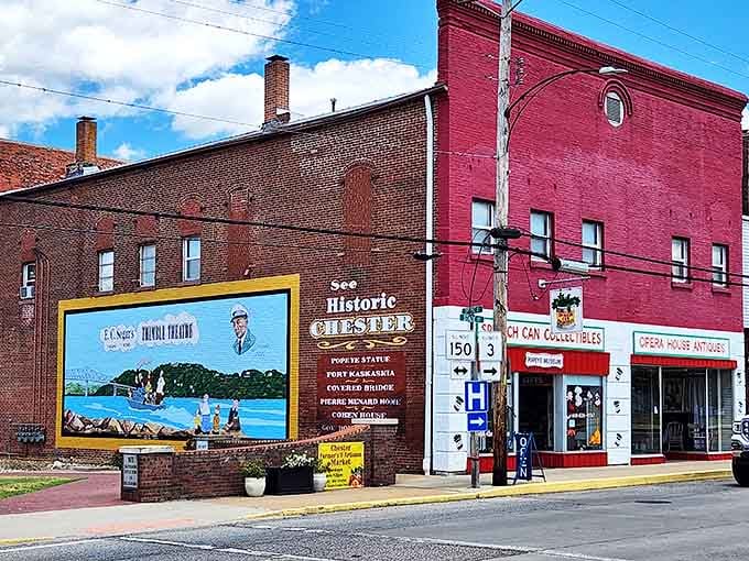 Chester's downtown wears its Popeye pride on its sleeve, with colorful murals and historic buildings creating a picture-perfect small-town scene.