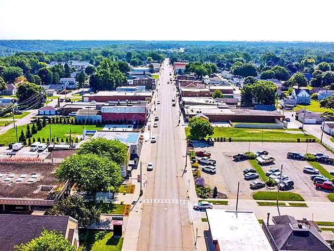 Downtown Oglesby stretches into the distance, a classic Midwestern main street hiding the natural wonders that surround this unassuming Illinois gem.