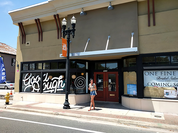 The storefront beckons with its bold "Good Dough" script, promising sweet treasures within this Jacksonville gem that locals line up for daily.