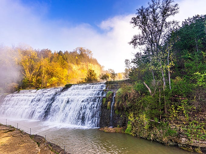 Thunder Bay Falls cascades over ancient limestone in a mesmerizing display that makes you forget you're in the Land of Lincoln.