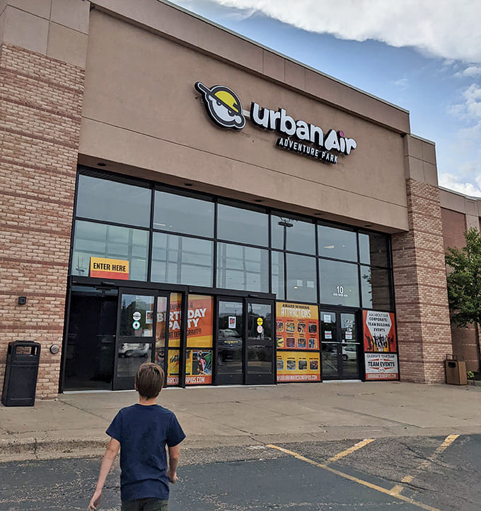 The unassuming exterior of Urban Air hides a world of bouncy wonders within &ndash; like finding Narnia in a strip mall.