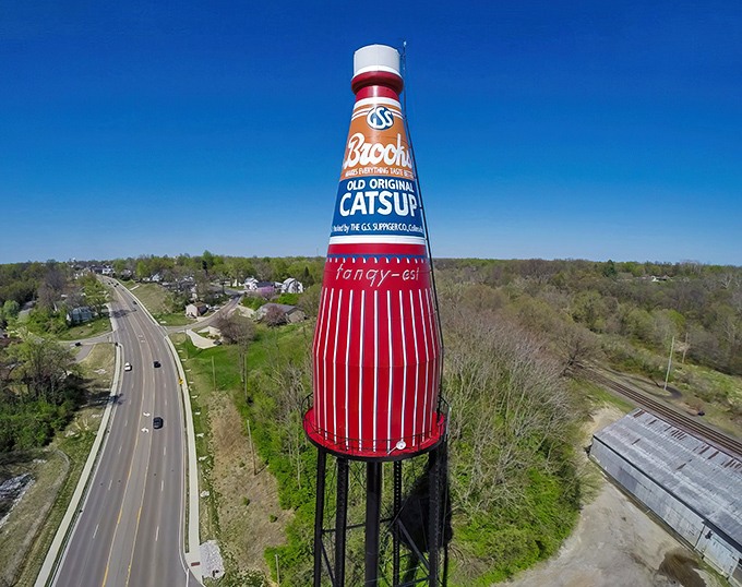 Towering over Route 159, this 170-foot condiment colossus makes you wonder if there's a giant burger nearby waiting for its match.