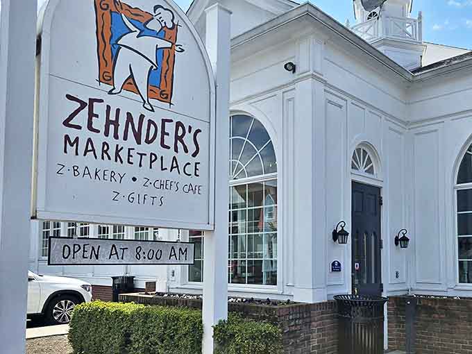 The pristine white colonial facade of Zehnder's welcomes visitors with its iconic chef sign&mdash;a beacon for fried chicken pilgrims from across the Midwest.