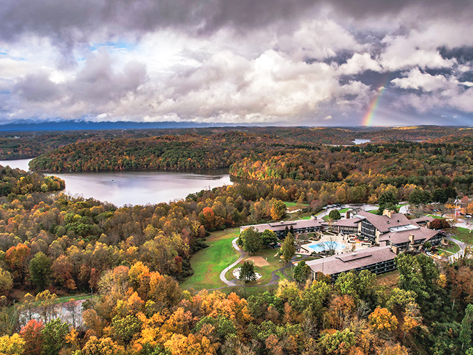 Nestled among autumn-painted hills, Salt Fork Lodge emerges from the wilderness like nature's own five-star retreat, complete with lakeside views that Instagram filters couldn't improve.